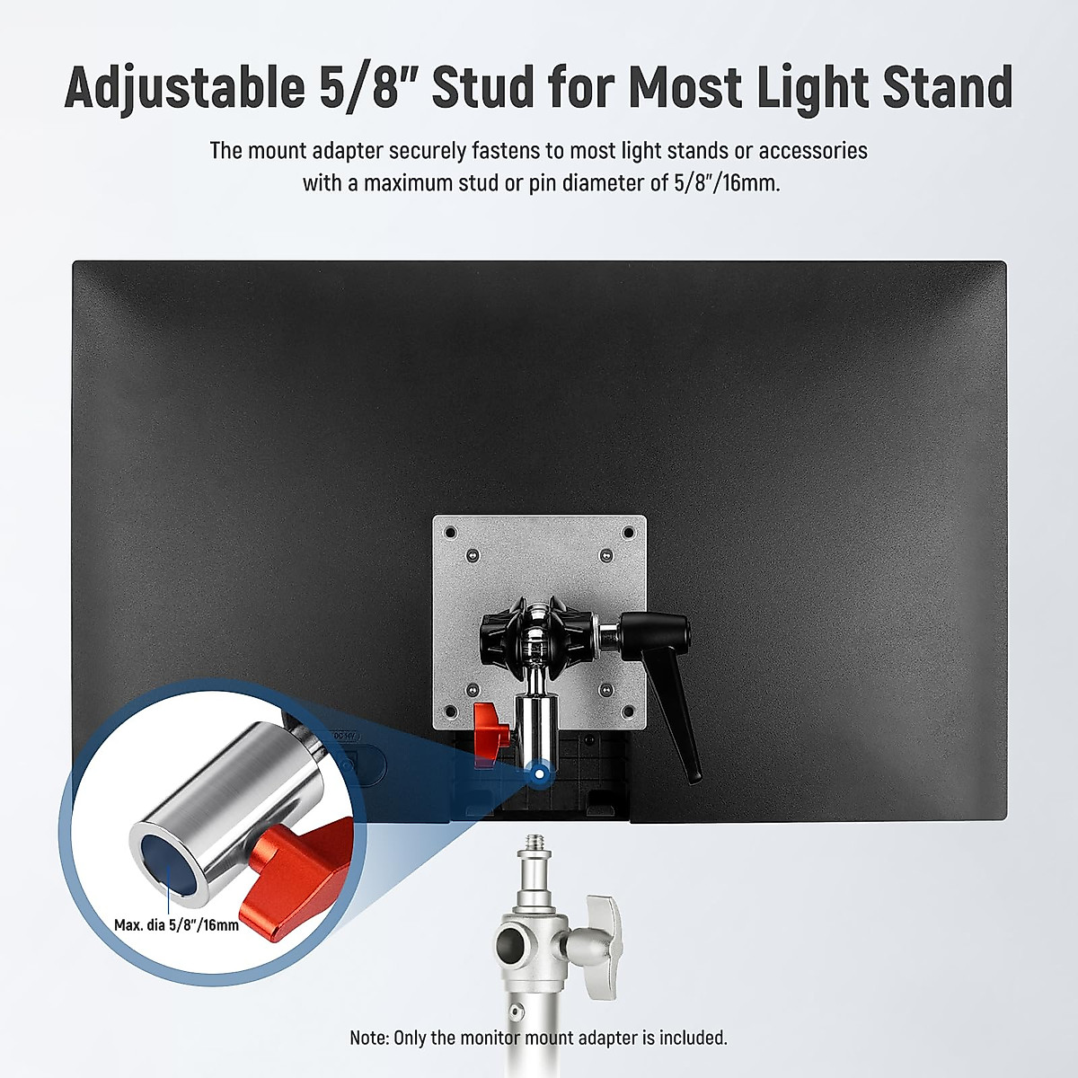 NEEWER Monitor Mount Adapter with VESA Mount, Aluminum Alloy Light Stand Adapter Dual 360° Ball Joint M4 Screw & 5/8" Receiver for Impact Screen Outdoor TV Stand, Max Load 14lb/6.3kg, MA001