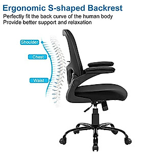 Office Chair Ergonomic Desk Chair - Mesh Thick Foam Cushion Adjustable Height Computer Chair with Lumbar Support and Flip-up Armrests, Home Office Desk Chairs, Swivel Executive Task Chair, Black