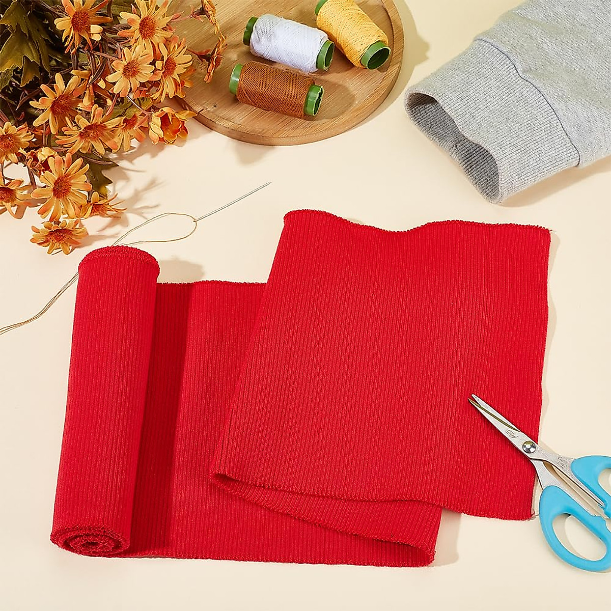 BENECREAT 39x6.9 Inch Knitted Rib Fabric, Dark Red Rib Cuff Fabric, Polyester Ribbing Fabric for Waistband Neckband Cuffs Jacket Extension, Clothing Accessories