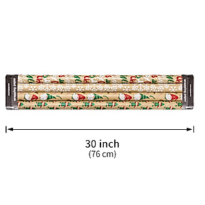 RUSPEPA Christmas Wrapping Paper, Kraft Paper - Santa Claus, Gnome, Snowflake and Merry Christmas - 4 Rolls - 30 inches x 10 feet per Roll