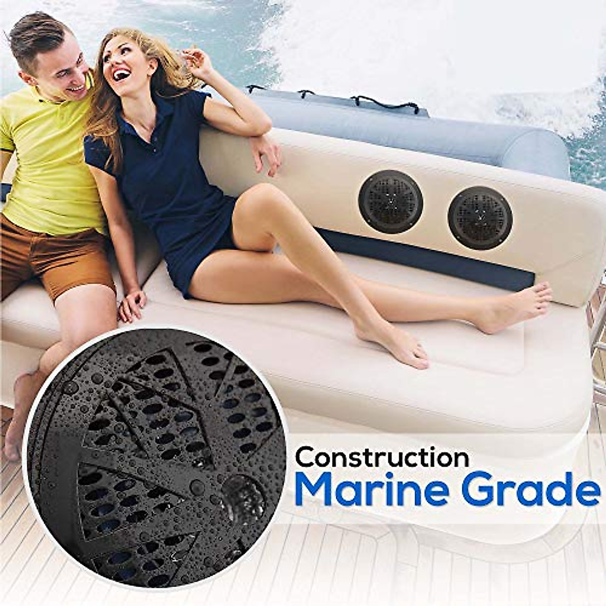 Pyle Bluetooth Marine Receiver Stereo & Speaker Kit 300W Single DIN Boat Marine Head Unit l LCD, Mic, Hands-Free Calling, AUX, MP3/USB/SD, AM/FM Radio, Remote - PLMRK47BK (Black)