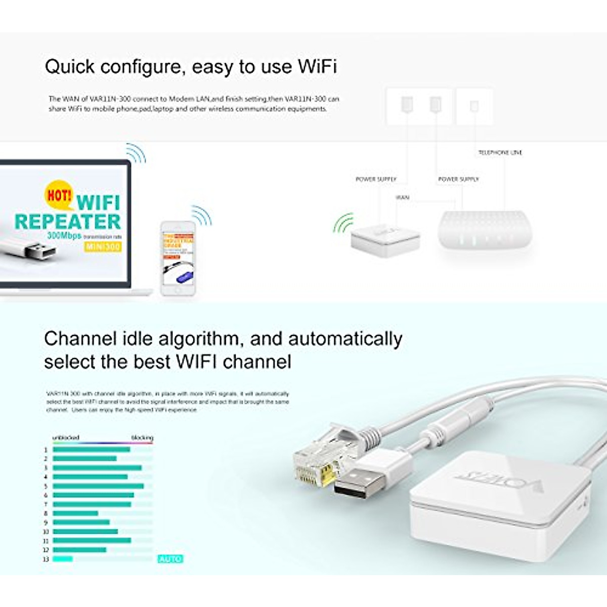 Mini WiFi Router VAR11N-300 Portable WiFi Bridge Hotspot 300Mbps Travel WiFi Repeater
