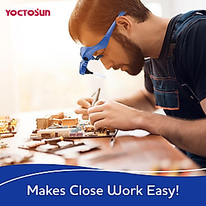 YOCTOSUN Magnifying Glasses with Light, Hands Free Headband Magnifier with 4 LED Lights and 5 Detachable Lenses 1X to 3.5X,Rechargeable Head Magnifier Glasses for Crafts, Hobby, Close Work