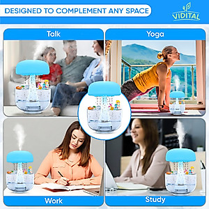 VIDITAL Raining Cloud Diffuser with Rain 7 Changing Colors, Rain Cloud Humidifier Night Light, White Noise, Relaxing Rain Sounds Aid, ECO-Friendly, 6 Decorations Included