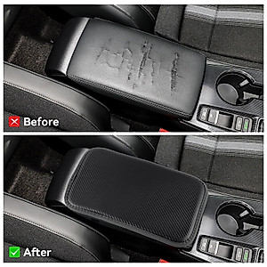 Amiss Car Center Console Pad, Universal Waterproof Car Armrest Seat Box Cover, Car Interior Accessories, Carbon Fiber PU Leather Auto Armrest Cover Protector for Most Vehicle, SUV, Truck, Car (Gray)