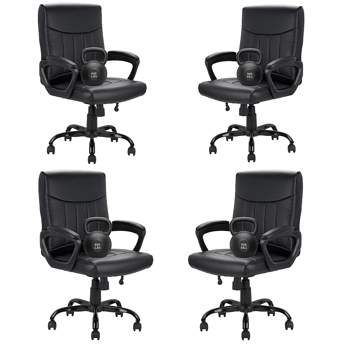 CLATINA Mid Back Leather Office Executive Chair with Lumbar Support and Padded Armrestes Swivel Adjustable Ergonomic Design for Home Computer Desk 4 Pack