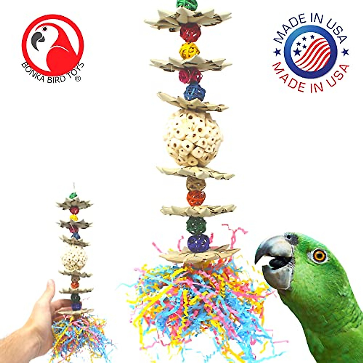 Bonka Bird Toys 3612 Sola Tower Vine Palm Sola Shred Paper Natural Hanging Beak Feet Parrot Cockatoo Accessories Parrotlet African Grey…