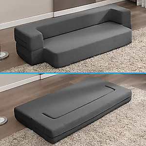 Mjkone 8.6 Inches Floor Sofa Bed Twin Size, Convertible Folding Sofa Bed, Sleeper Couch Bed with Memory Foam Mattress, Guest Bed for Living Room/Bedroom/Guest Room/Home Office (Dark Grey)