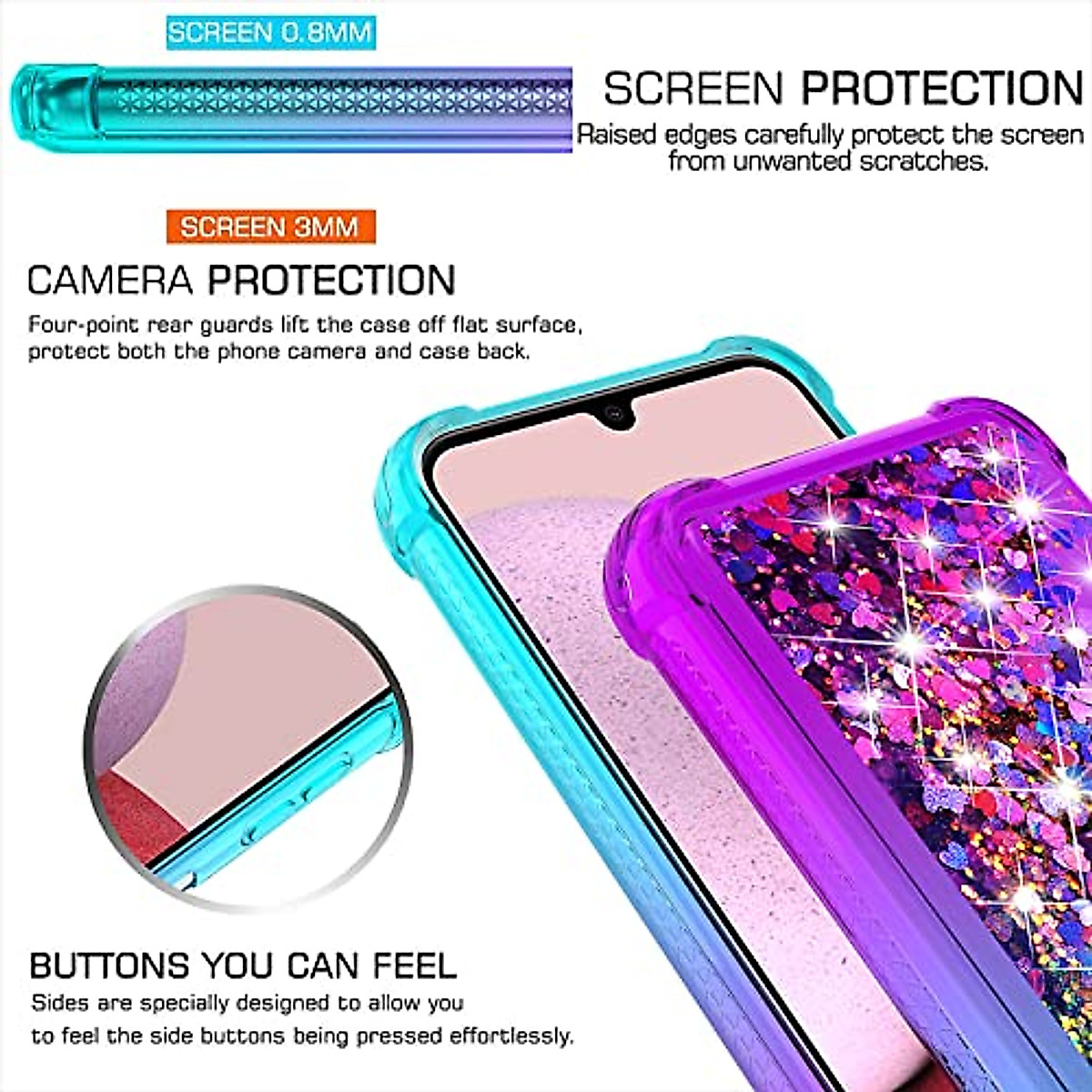 YZOK for Galaxy A14 5G Phone Case,Samsung A14 5G Case,with HD Screen Protector,Gradient Quicksand Glitter Liquid Floating Cute Phone Case for Samsung Galaxy A14 5G (Teal/Purple)
