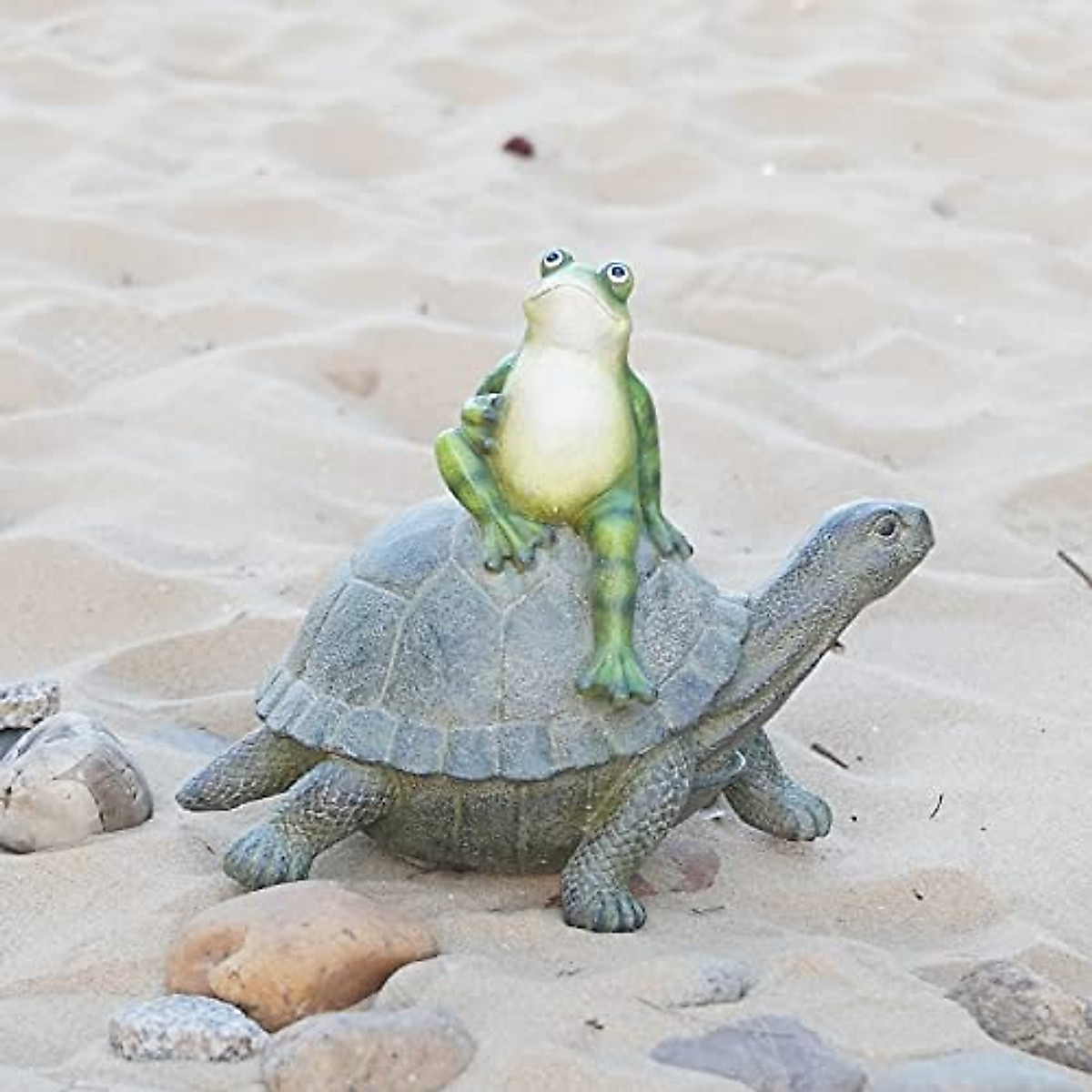 LCdecohome Frog Turtle Statue - Outdoor Garden Decor, Resin Sculpture, 10.5 x 6.5 x 8.5 Inch