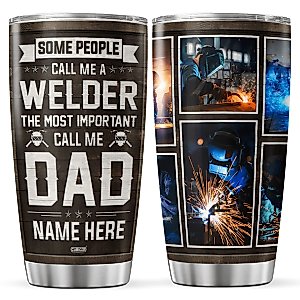CUBICER Personalized Coffee Tumblers Custom Photos And Name Welder Dad Tea Mugs For Men Father Papa Grandpa Double Walled Stainless Steel Tumbler Insulated Drinking Cup With Lid