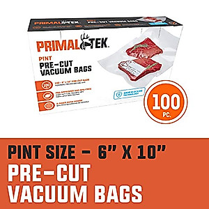 PrimalTek 6” x 10” Pre-Cut Vacuum Bags – 100 Pint Bags for Food Preservation – BPA-Free Vacuum Sealer Bags, Microwave, Freezer and Boil Safe, Compatible with any Vacuum Sealer Machine
