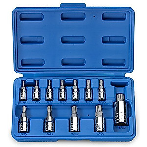 Neiko 10086A 6 Point Torx Plus Bit Socket Set, 1/4-Inch, 3/8-Inch and 1/2-Inch Drive, TP8 - TP60, 12-Piece