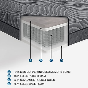 Lexicon Mclawren 8-Inch Memory Foam Hybrid Mattress, Full, Gray