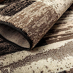 SUPERIOR Indoor Small Area Rug with Jute Backing for Kitchen, Bedroom, Dorm, Living Room, Hallway, Entryway, Perfect for Hardwood Floors - Rockwood Modern Geometric Design, 3' X 5', Chocolate