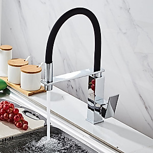 Kitchen Faucet Single Handle High Arc Kitchen Sink Faucet Deck Mounted Hot and Cold Water Kitchen Faucets Commercial Modern Brass Sink Taps Chrome Black Heavy Duty