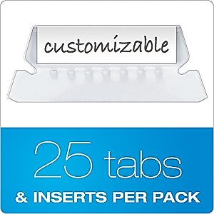 Pendaflex Insertable Plastic Tabs Hanging Folder Tabs, 2", Clear, 25 Tabs and Inserts per Pack (42)