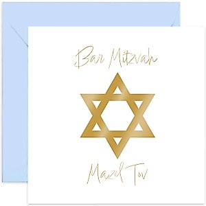 Old English Co. Special Bar Mitzvah Card for Boys - Gold Foil Star of David Design Greeting Card - Mazel Tov, Good Luck Congratulations Gifts for Boys | Blank Inside with Envelope