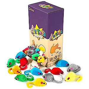 CHIWAVA 36PCS 4.1'' Furry Cat Toy Mice Rattle Small Mouse Kitten Interactive Play Assorted Color