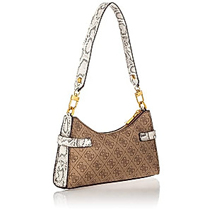 GUESS womens Zadie Logo Top Zip Shoulder Bag, Latte Logo Python, one size US