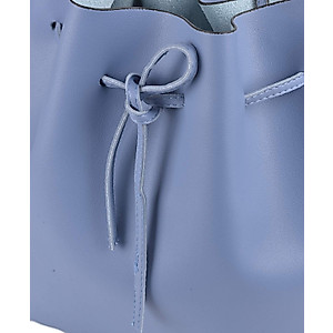 QZUnique Handbag Set Women's PU Leather Drawstring Bucket Bag Crossbody Shoulder Bags Purses Set With Colorful Strap Blue