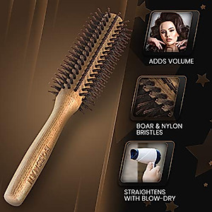 Bossman Boar & Nylon Bristle Hair Brush - 2 inch Round Brush - Blow Dryer Brush for Styling, Curling - Detangling and Straightening Hair Dryer Brush