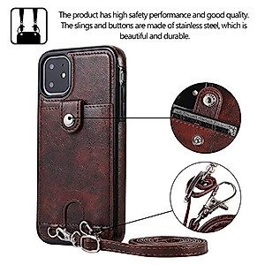 Jaorty PU Leather Wallet Case for iPhone 11 Necklace Lanyard Case Cover with Card Holder Adjustable Detachable Anti-Lost Neck Strap for Apple iPhone 11 6.1",Brown