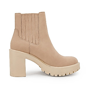 Syktkmx Women's Platform Chelsea Ankle Boots Lug Sole Chunky Block Heel Slip On High Top Winter Booties