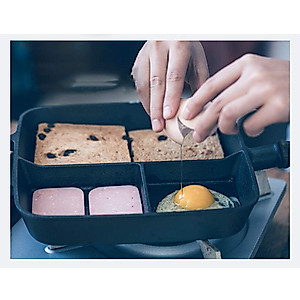 CapriTech Cast Iron Grill Pan 3 Section Breakfast Skillet Frying Pan with 2 Assist Handle for Gas Stove & Induction Cooker