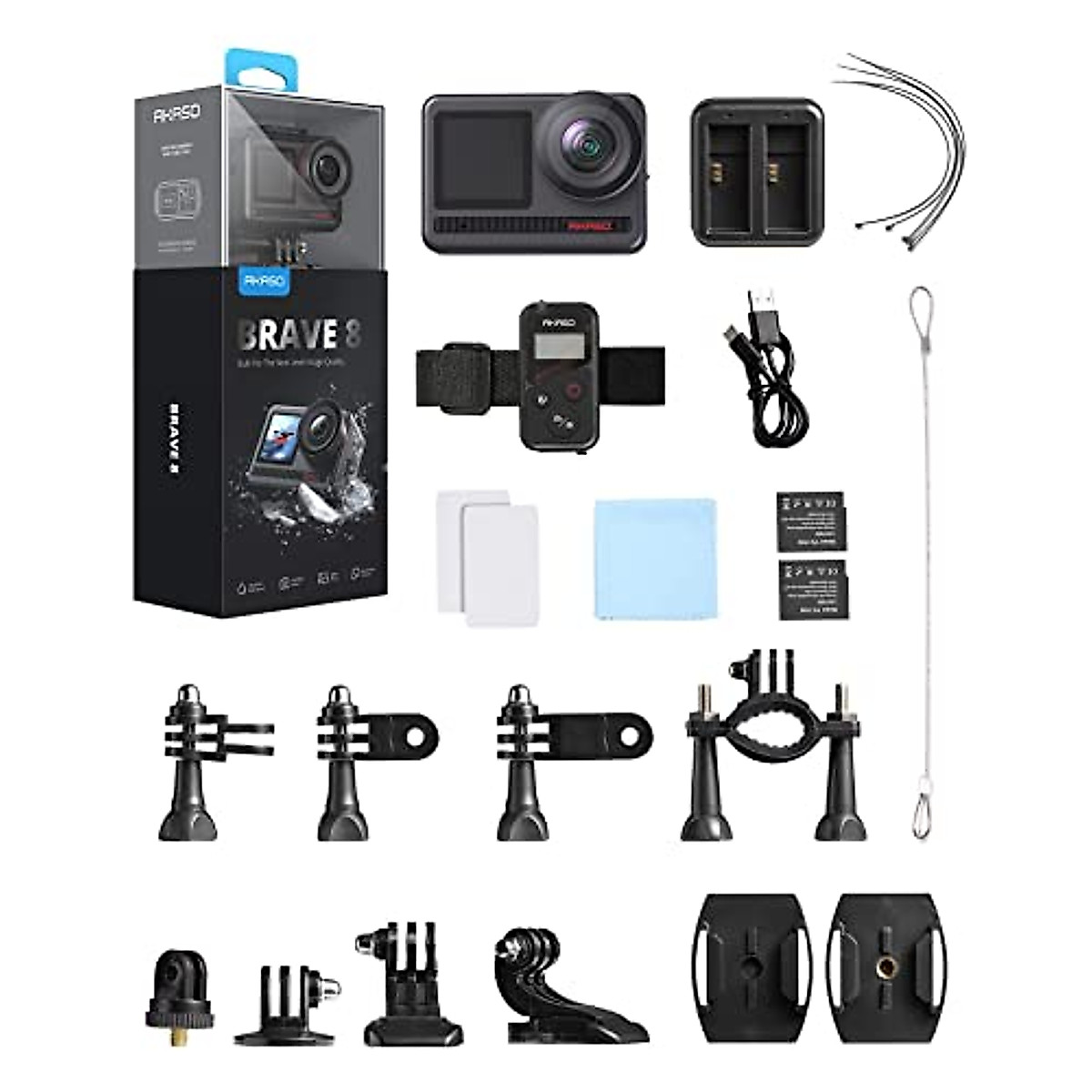 AKASO Brave 8 4K60FPS Action Camera, 48MP Photo Touch Screen Waterproof Super Wide Angle 16x Slo-mo SuperSmooth Stabilization Underwater Camera with Remote Control Helmet Accessories