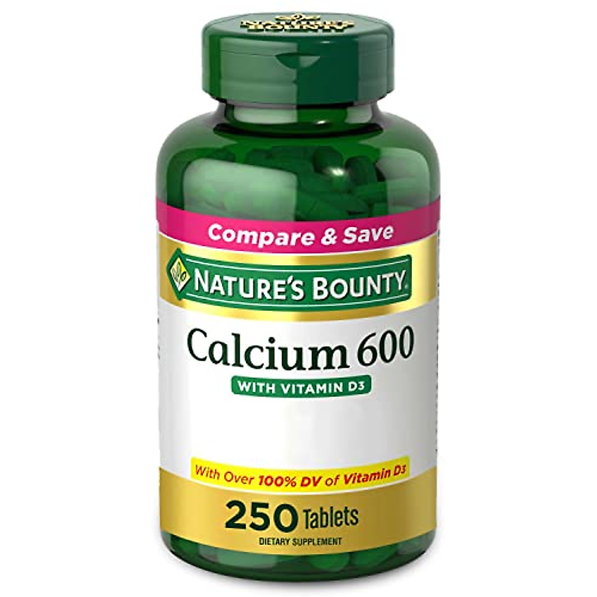 Calcium Carbonate & Vitamin D by Nature's Bounty, Supports Immune Health & Bone Health, 600mg Calcium & 800IU Vitamin D3, 250 Tablets