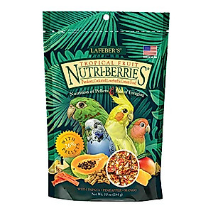 LAFEBER'S Tropical Fruit Nutri-Berries Pet Bird Food, Made with Non-GMO and Human-Grade Ingredients, for Cockatiels Conures Parakeets (Budgies) Lovebirds (Tropical Fruit 10 oz)