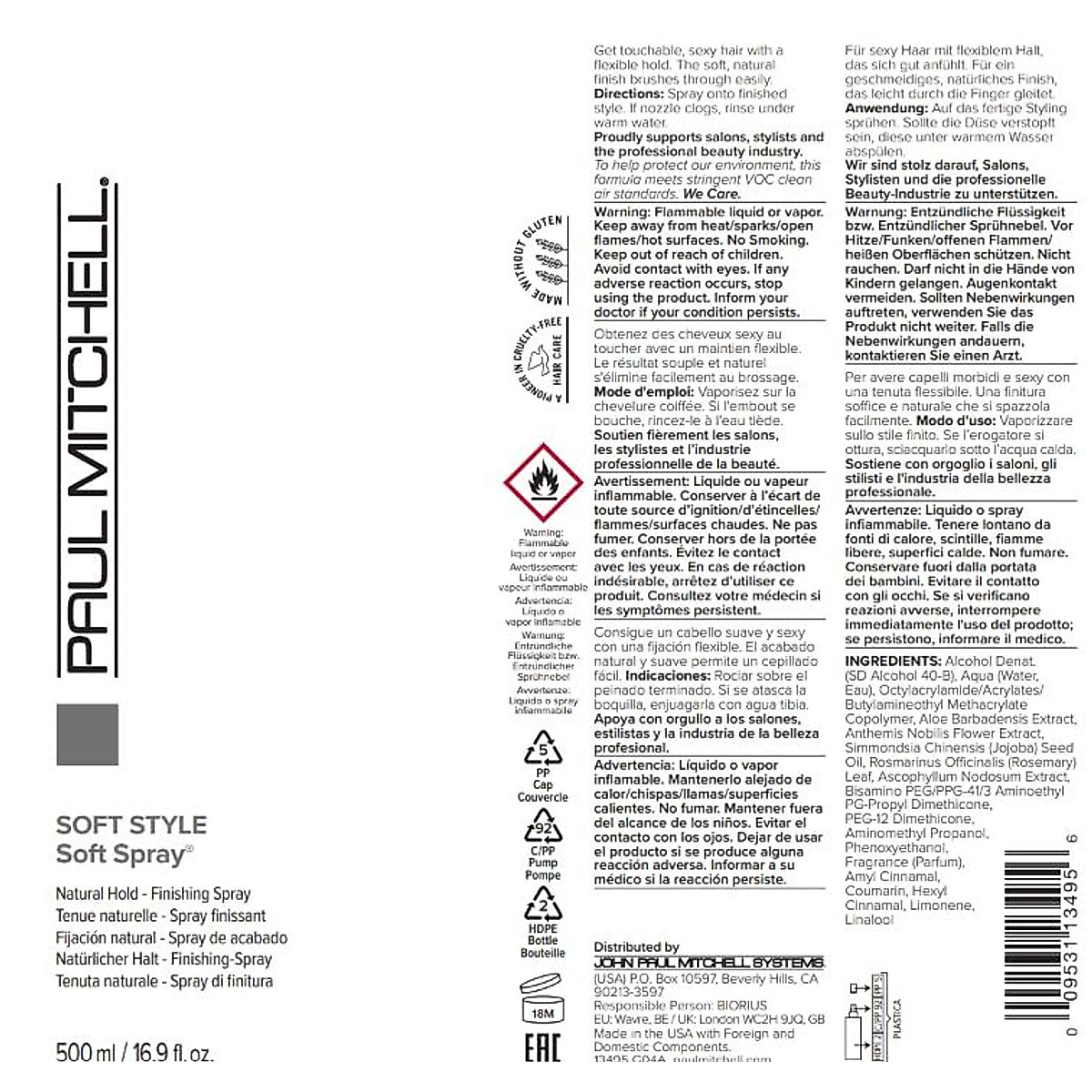 Paul Mitchell Soft Spray, Natural Hold, Touchable Finish Hairspray, For All Hair Types, 16.9 fl. oz.