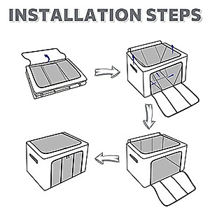 2 Pack Clothes Storage Bins - Foldable Metal Frame Storage Box - Stackable Linen Fabric Organizer Set with Carrying Handles