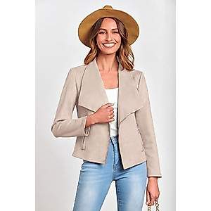 PRETTYGARDEN Women's Faux Suede Jackets 2023 Fall Clothes Long Sleeve Open Front Cropped Coat Outwear (Beige Apricot,Small)