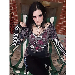 Bienvenu Punk Gothic Rock Long Arm Warmer Fingerless Gloves, Black White