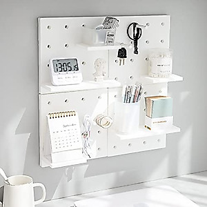 loveaiai Pegboard Shelf Set with Hooks,Small Plastic Floating Shelves Wall Organizer for Desk, Office, Bathroom, Entryway and Kitchen, No Drilling