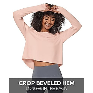 G4Free Workout Shirts Women Loose Fit Long Sleeve Work Out Tops Gym Basic Boxy Running Crop Shirts Thumb Holes Tee(Pink, M)