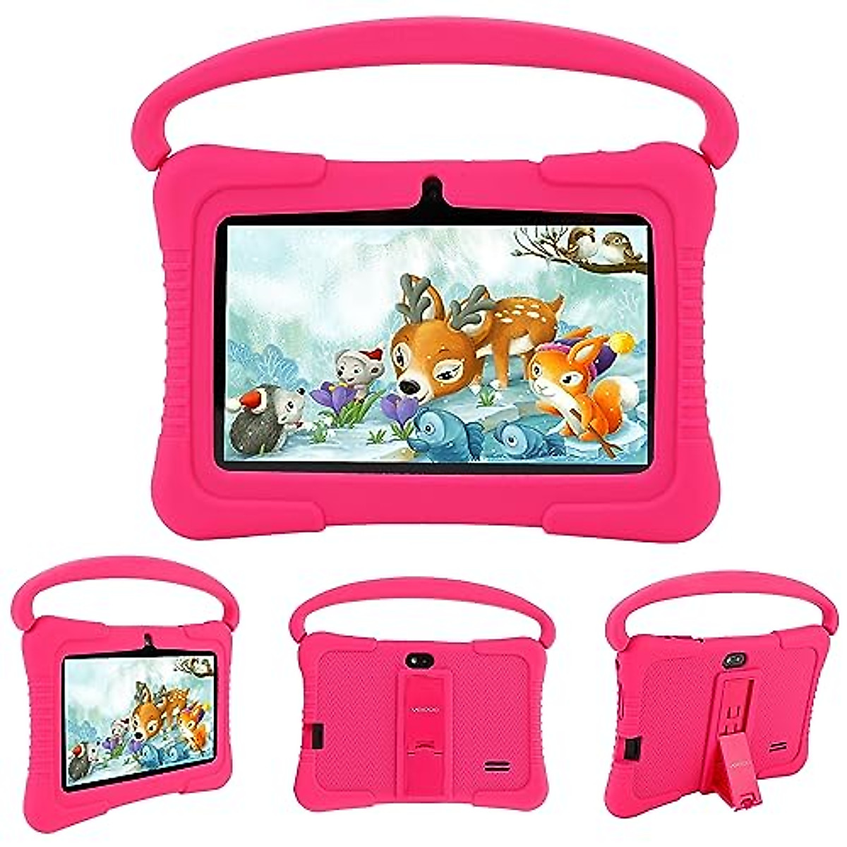 Veidoo Kids Tablet, 7 inch Android Tablet for Kids 1GB Ram 16GB Storage, Toddler Tablet with IPS Screen, Parent Control, Bluetooth, WiFi, Kid-Proof case with Kickstand, Learning, Games (Pink)
