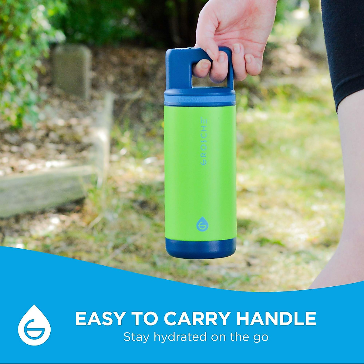 GROSCHE Alpine Flip n' Sip 16oz Insulated Kids Water Bottle - Stainless Steel, Leakproof Flask with Straw - Perfect for Gym, Travel & Outdoor Use - Keeps Water Cold upto 60 hrs - Dino Green