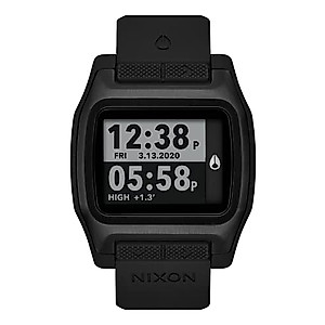 NIXON High Tide A1308 - All Black - Digital Watch for Men and Women - Water Resistant Surfing, Diving, Fishing Watch - Men’s Water Sport Watches - Customizable 44 mm Face, 23mm PU Band