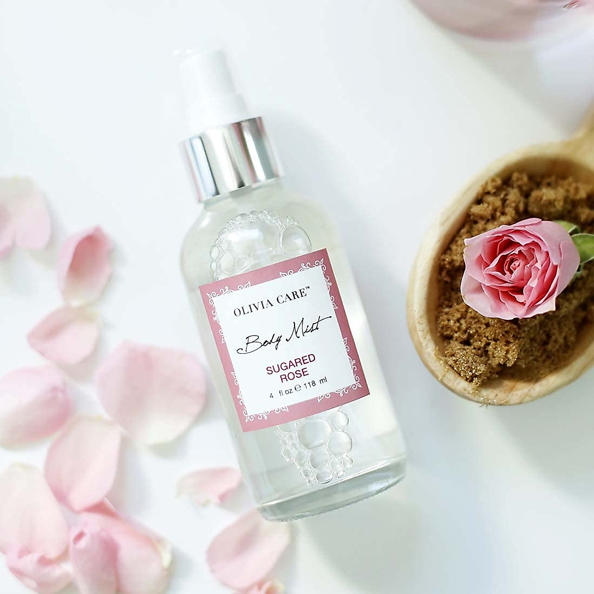 Olivia Care Body Mist Spray Made with Natural Sugared Rose Fragrance Scent - Refreshing, Soothing & Moisturizing - Eliminate Odor with Fresh Floral Aroma