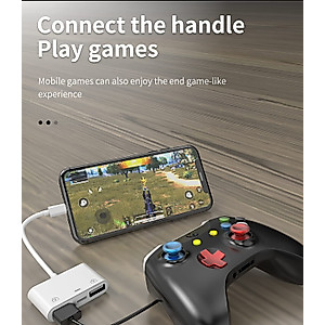 iPhone OTG Adapter Charger Cable Dongle Lightning Male to Dual USB Female Camera Memory Stick Flash Drive Cord Reader Mouse Keyboard Converter Card Charging Splitter for 14 13 12 11 Pro Max 7 8