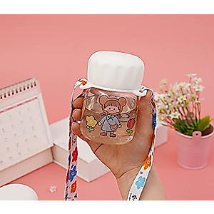 yaocoral Reusable Cute Mini Glass Coffee Tea Juice Milk Bottle with Measurement Microwave Safe,Portable Small Travel Clear Glass Water Bottle Cup for Adults Girls(white), 8.45 ounce