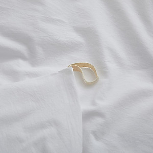 LOVQUE 100% Washed Cotton Duvet Cover Queen Size, White Linen Like Breathable Natural Bedding Set (No Comforter), 90x90 Inches