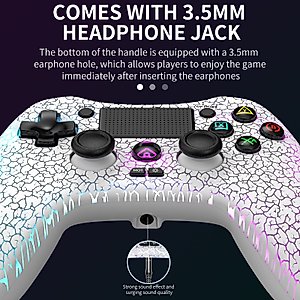 RALAN Wireless Controller with 8 Color Adjustable LED Lighting Compatible with PS4 Pro/Slim/for PS4 Controller Dualshock 4, with Headphone Jack for FPS Game （White）