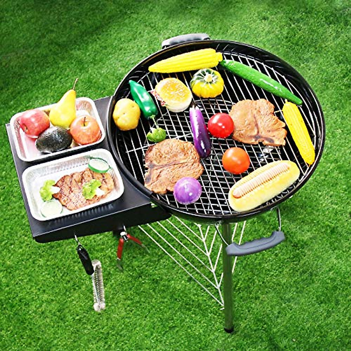 Grisun Grill Table Shelf - for Weber Kettle Grills 22 Inches, Side Table Shelf for Weber Master Touch, Original Kettle Charcoal Grill, Black Powder Coated Steel BBQ Table, Kettle Grill Accessories
