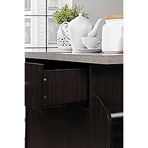 Hodedah Import Kitchen Island with Spice Rack and Towel Rack, Chocolate