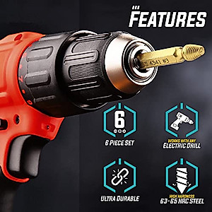 Damaged Screw Extractor - Remover for Stripped Head Screws Nuts & Bolts | ‎6 Piece Titanium Drill Bit Tools for Easy Removal of Rusty & Broken Hardware | High Speed Steel | Superb Gift for Men