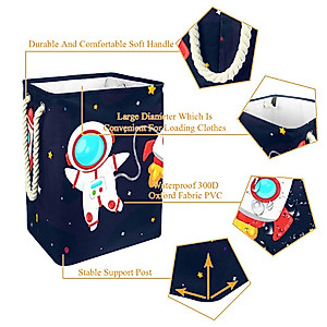 Laundry Hamper Space Traveler Rocket Cartoon Kids Collapsible Storage Basket for Nursery Playroom 19x11.8x16in